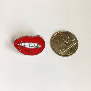 Jewelry | New Biting Lips Teeth Enamel Pin Red White Silver | Poshmark